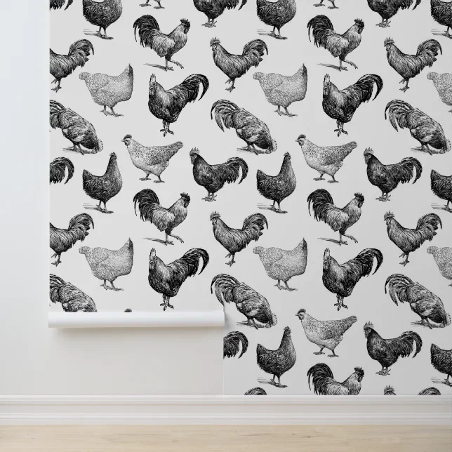 Retro Country Farm Chicken Pattern Wallpaper | Zazzle
