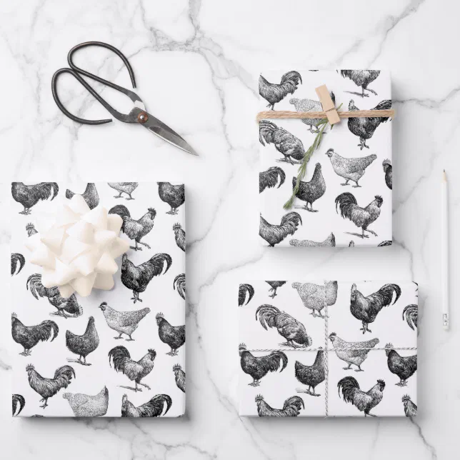 Retro Country Farm Chicken Pattern Wrapping Paper Sheets | Zazzle