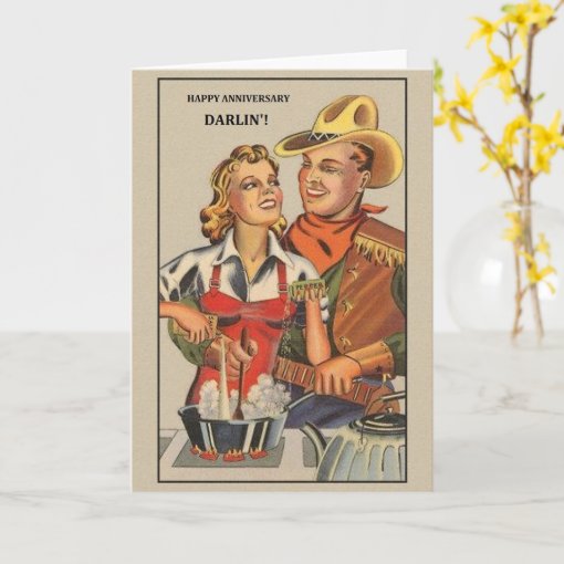 Retro Cowboy Anniversary Greeting Card | Zazzle