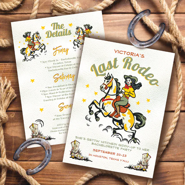 Retro Cowgirl Last Rodeo Bachelorette Party Invitation | Zazzle