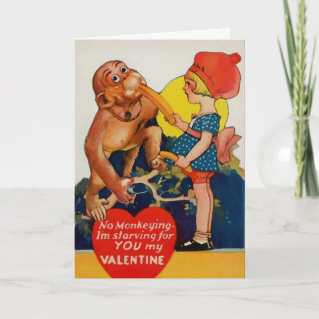 Retro Creepy Monkey Valentine's Day Card | Zazzle