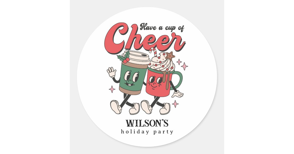 Retro Cup of Cheer Hot Chocolate Holiday Classic Round Sticker | Zazzle