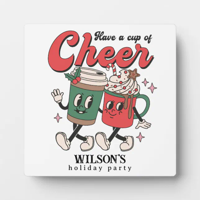 Retro Cup of Cheer Hot Chocolate Holiday Plaque | Zazzle