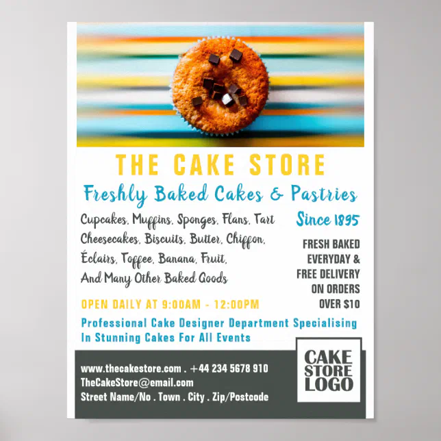 Retro Cupcake, Cakery, Cake Store Advertising Poster | Zazzle