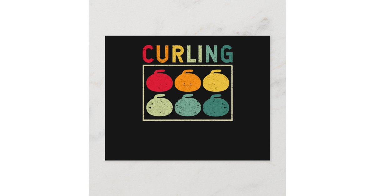 Retro curling winter sports vintage ice stone team postcard | Zazzle