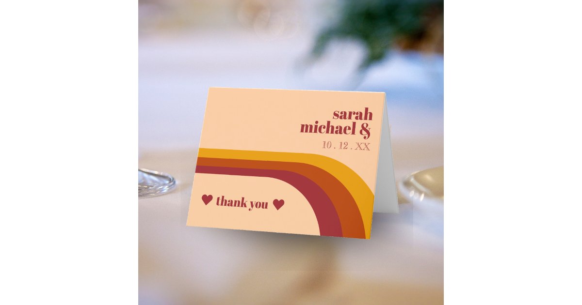 Retro Curved Stripe Arch Wedding Favor Thank You Card | Zazzle