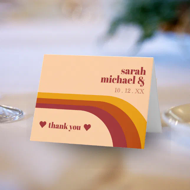 Retro Curved Stripe Arch Wedding Favor Thank You Card | Zazzle