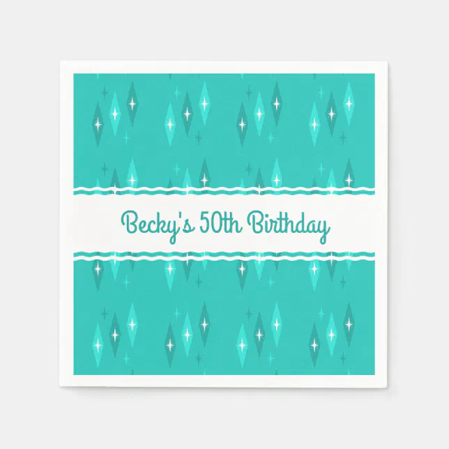Retro Custom Birthday Party Turquoise Napkins | Zazzle
