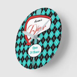 Retro Custom Diner Sign Kitchen Clock Gift | Zazzle