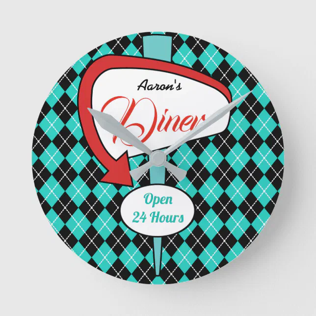 Retro Custom Diner Sign Kitchen Clock Gift | Zazzle