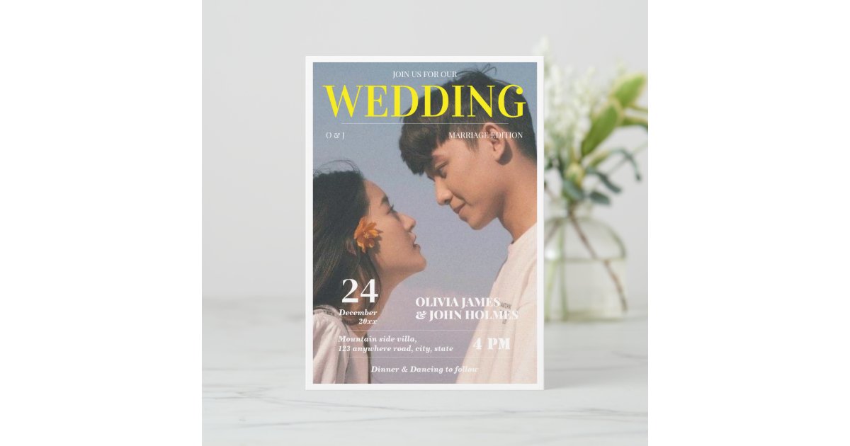 Retro, custom photo magazine wedding invitation | Zazzle