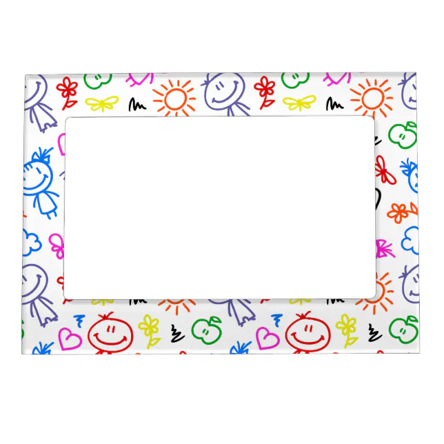 Retro Cute Kids Children Pattern Magnetic Picture Frame | Zazzle