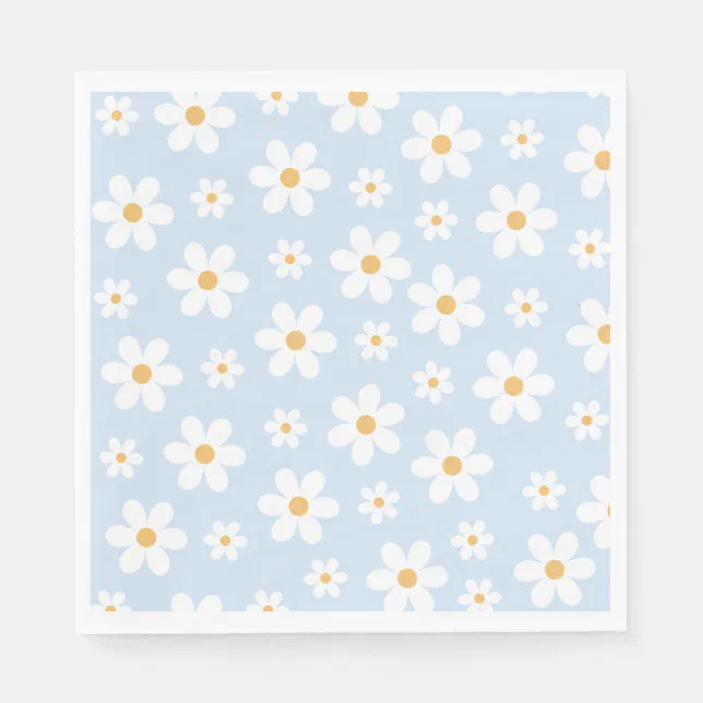 Retro Daisy blue Paper Plates Napkins | Zazzle