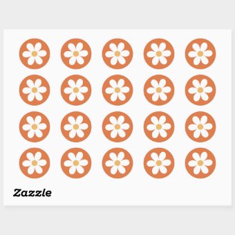 Retro daisy burnt orange classic round sticker | Zazzle