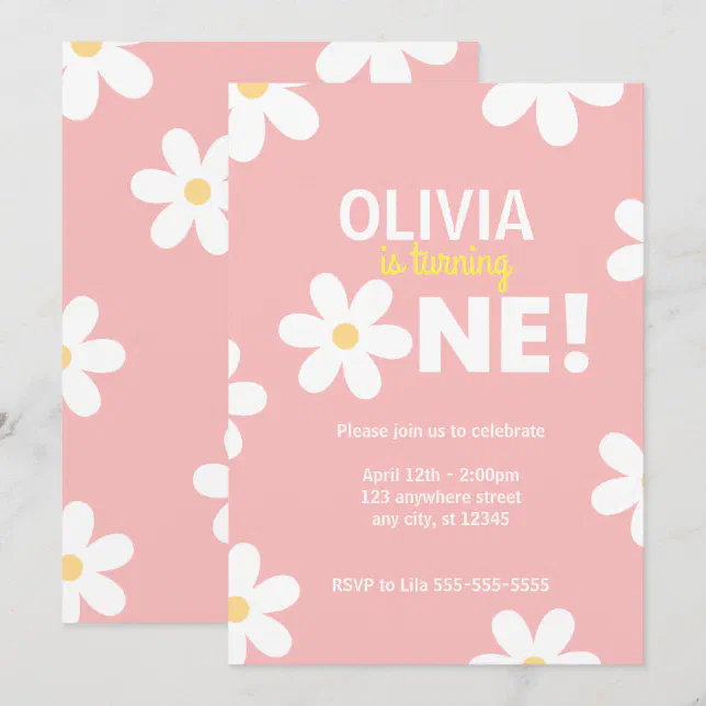 Retro Daisy First Birthday Party Invitations | Zazzle