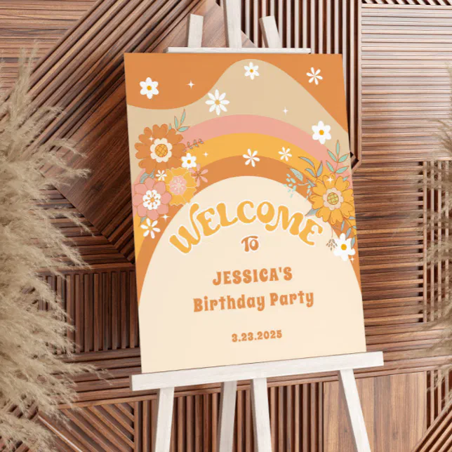 Retro daisy groovy baby birthday welcome foam board | Zazzle