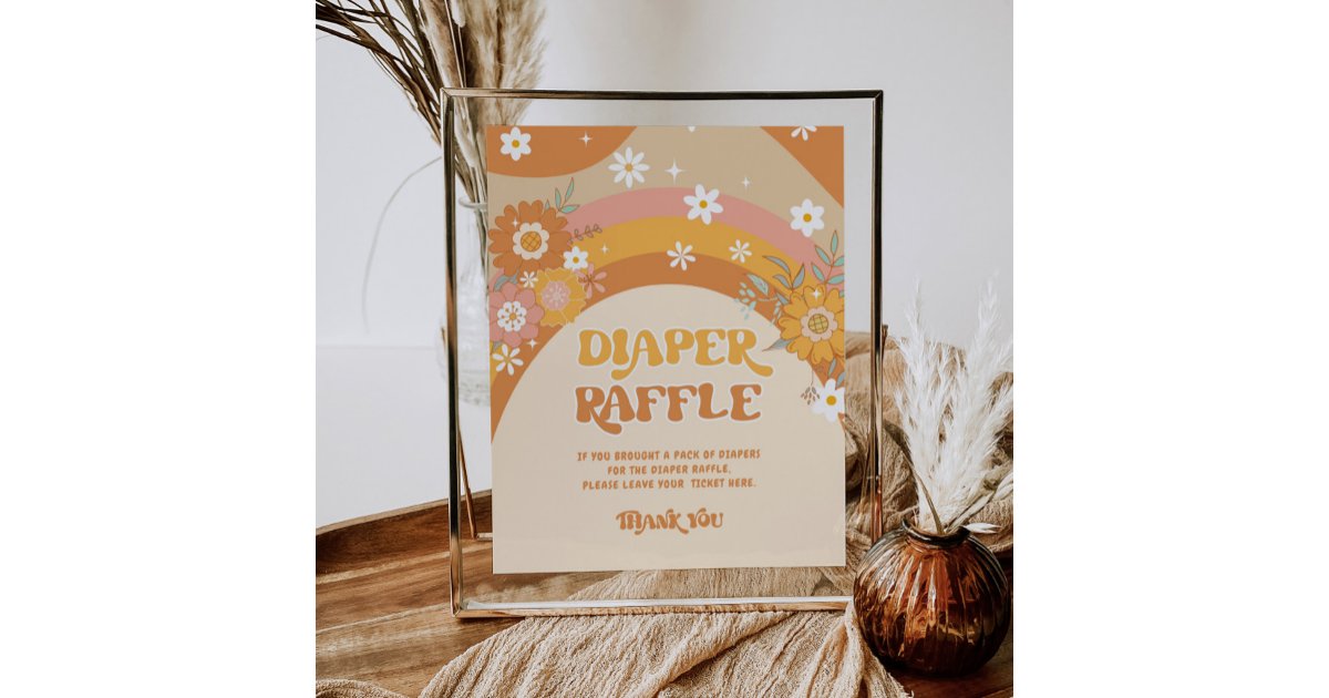 Retro daisy groovy baby Diaper raffle Poster | Zazzle