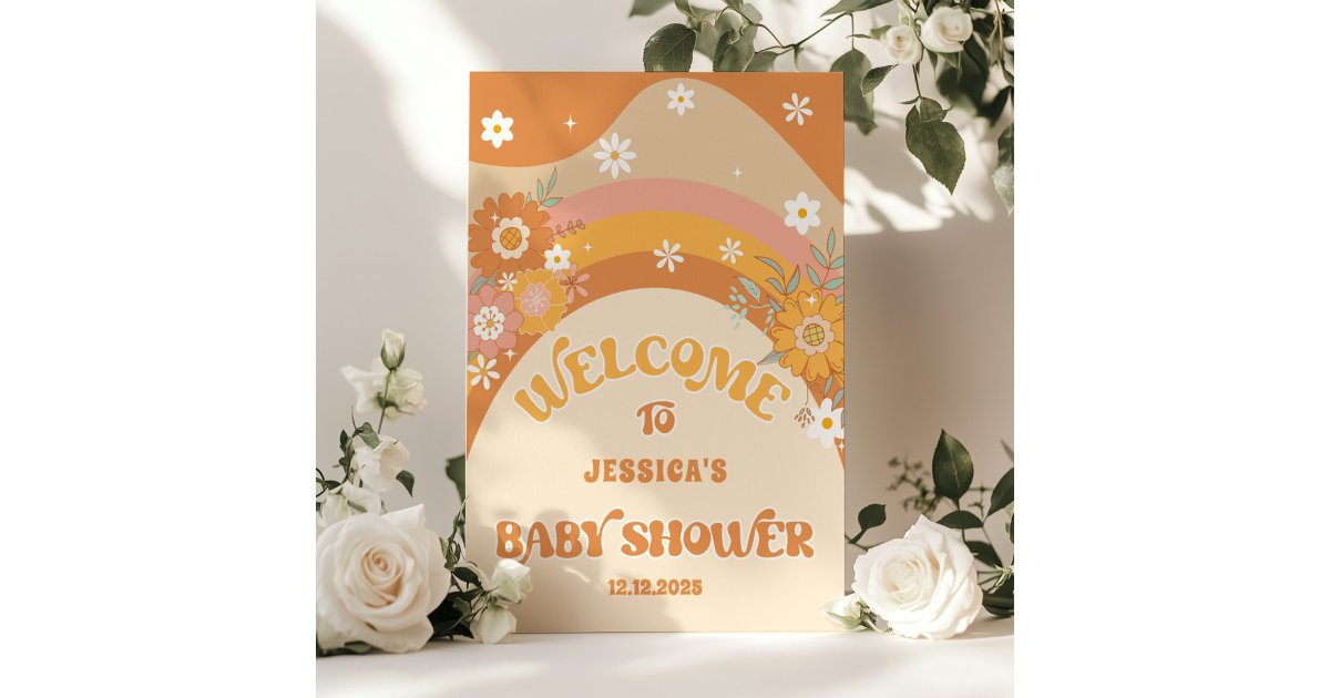 Retro daisy groovy baby shower welcome poster | Zazzle