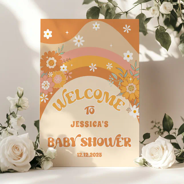 Retro daisy groovy baby shower welcome poster | Zazzle