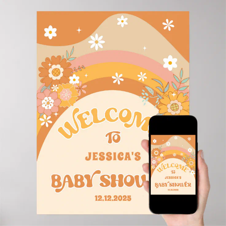 Retro daisy groovy baby shower welcome poster | Zazzle