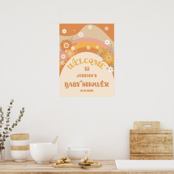 Retro daisy groovy baby shower welcome poster | Zazzle