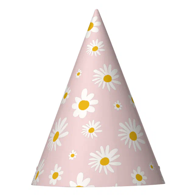 Retro daisy groovy birthday pink party hat | Zazzle