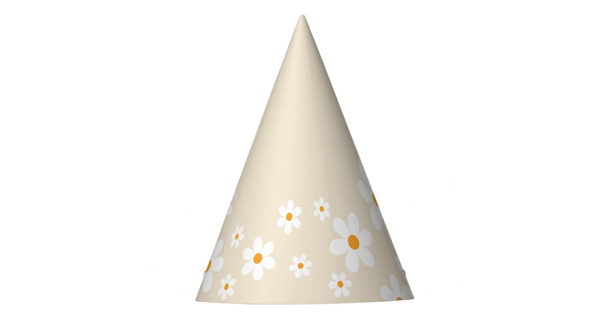 retro daisy groovy birthday tan party hat | Zazzle
