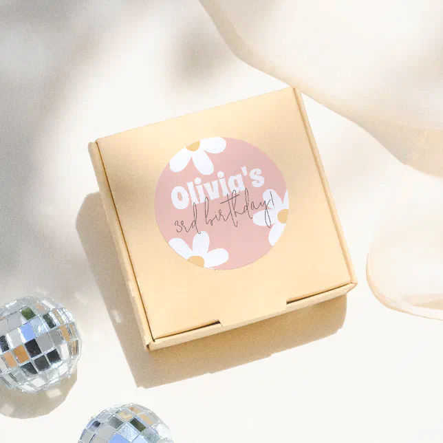 Retro Daisy Groovy Girl Birthday Party Classic Round Sticker | Zazzle