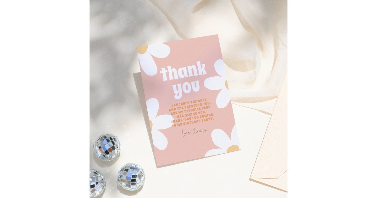 Retro Daisy Groovy Girl Birthday Party Thank You Card | Zazzle