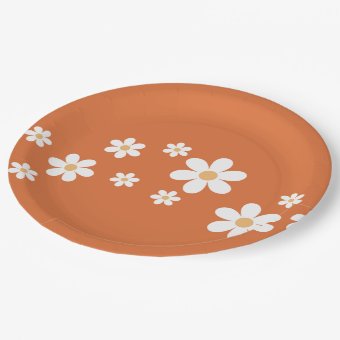 Retro Daisy Light burnt orange Floral Paper Plates | Zazzle