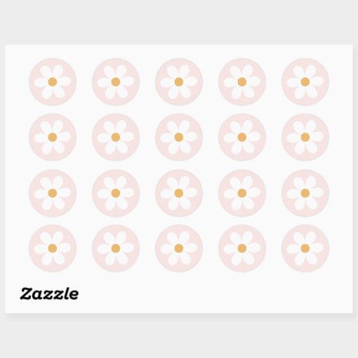 Retro daisy light pink boho classic round sticker | Zazzle