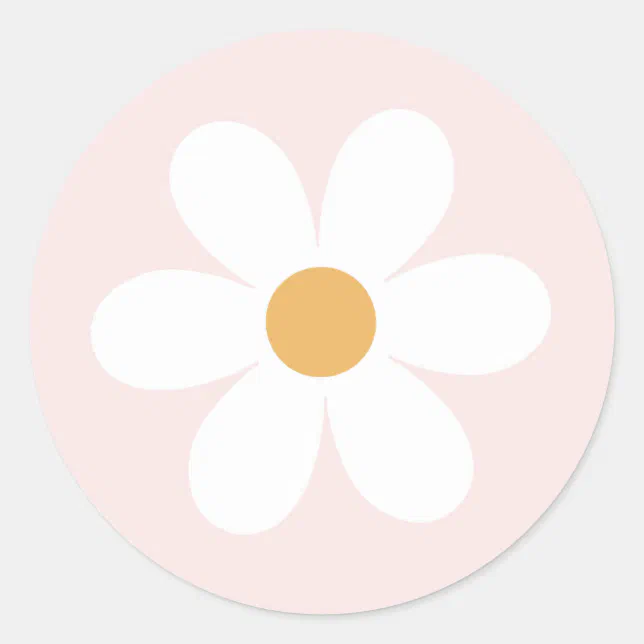 Retro daisy light pink boho classic round sticker | Zazzle