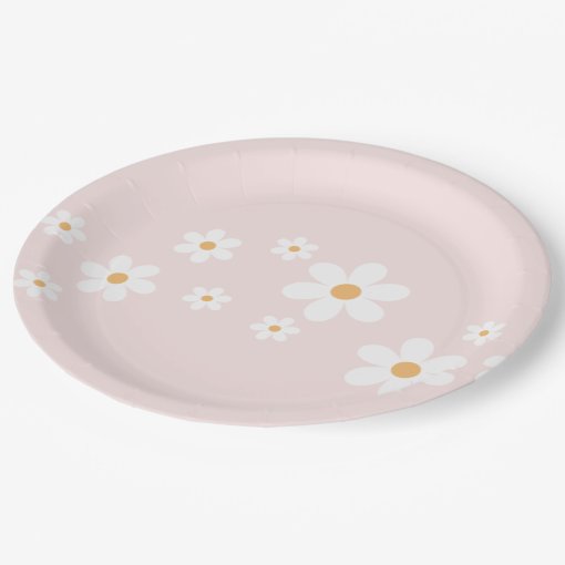 Retro Daisy Light Pink Floral Paper Plates | Zazzle