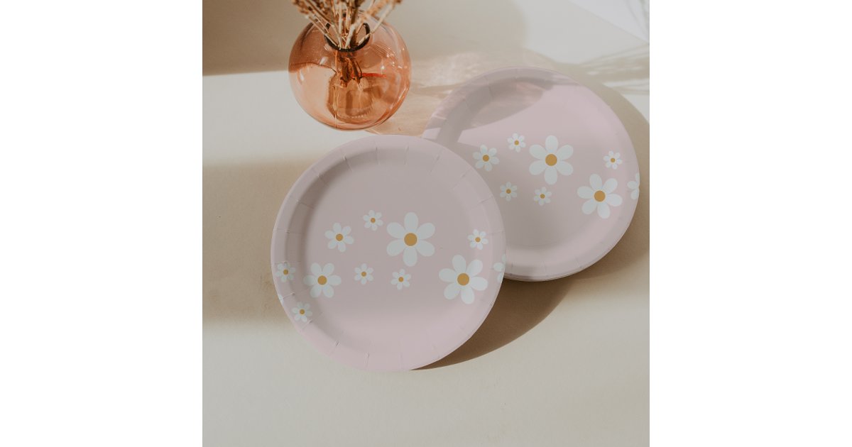 Retro Daisy Light Pink Floral Paper Plates | Zazzle