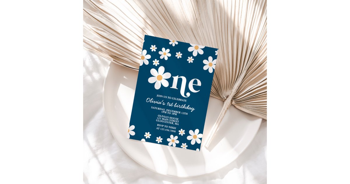 Retro Daisy One Floral 1st Birthday Invitation | Zazzle