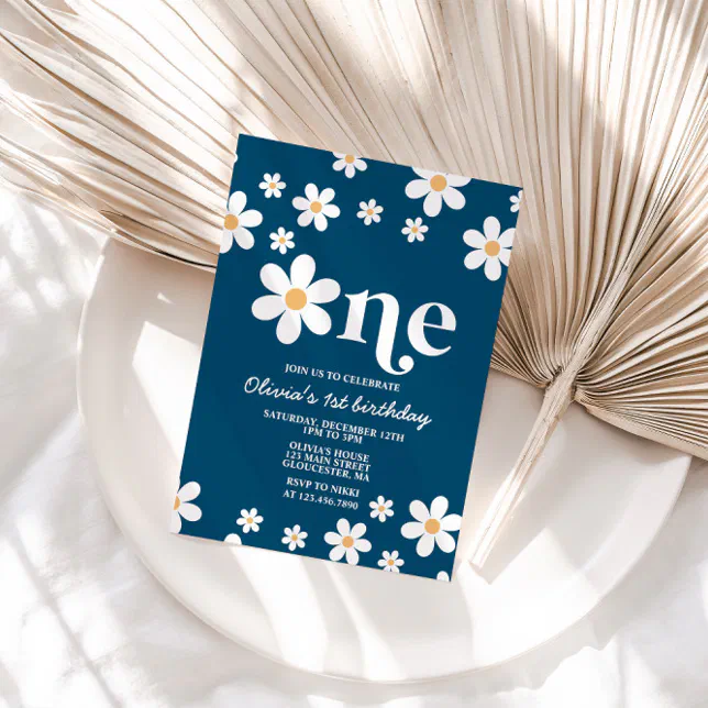 Retro Daisy One Floral 1st Birthday Invitation | Zazzle