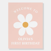 Retro daisy pink boho Birthday Sign | Zazzle