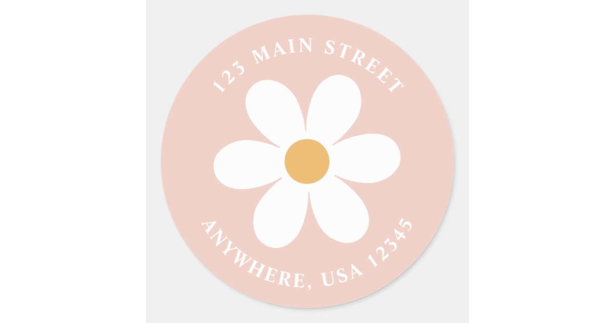 Retro daisy pink boho return address label | Zazzle