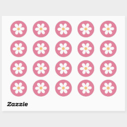 Retro Daisy Pink Classic Round Sticker | Zazzle