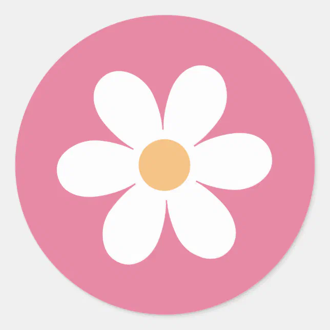Retro Daisy Pink Classic Round Sticker | Zazzle