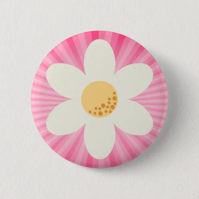 Retro Daisy Pink Sunburst Button – Groovy Boho 1st | Zazzle