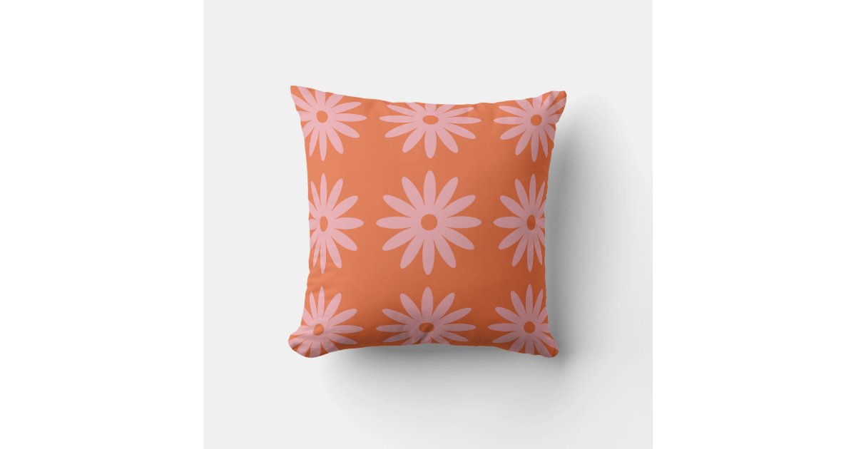 Retro Daisy Print in Pink and Orange Throw Pillow | Zazzle