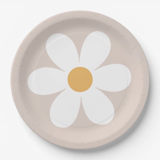 Retro daisy tan pink boho paper plates | Zazzle