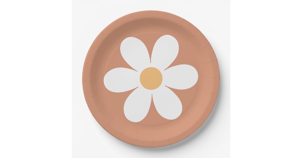 Retro Daisy terracotta Paper Plates | Zazzle