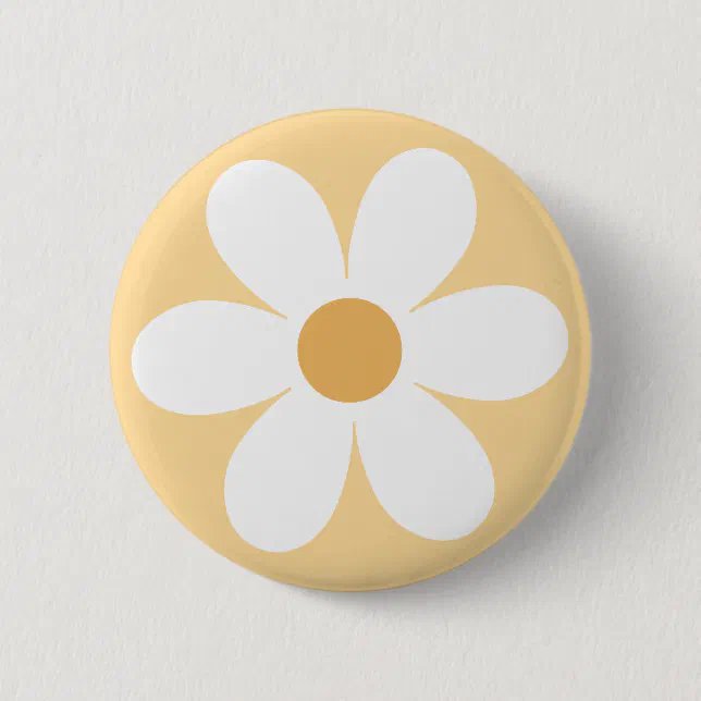 Retro daisy yellow boho button | Zazzle