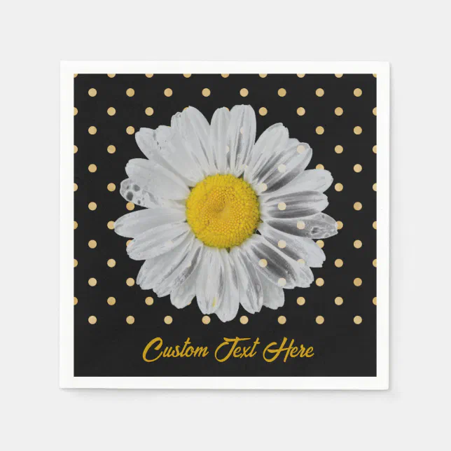 Retro Daisy Yellow Bright Gold Black Polka Dots Napkins | Zazzle