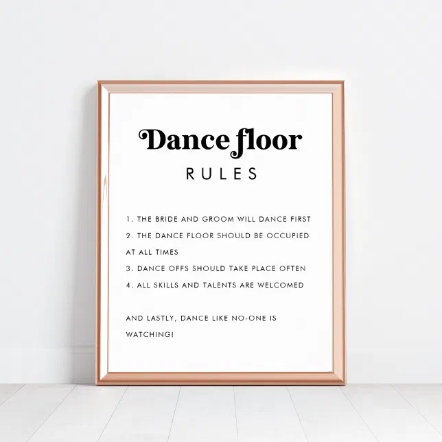 Retro Dance Floor Rules Minimalist Wedding Sign | Zazzle
