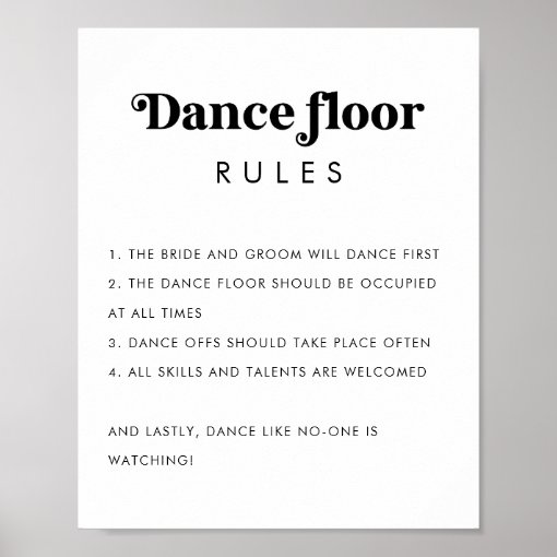 Retro Dance Floor Rules Minimalist Wedding Sign | Zazzle