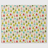 Retro Deer Amongst Snowy Christmas Trees Wrapping Paper | Zazzle