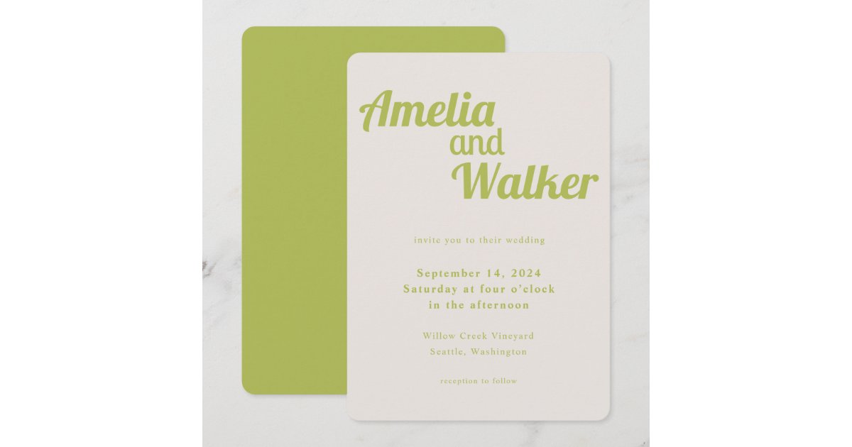 Retro Delight Chartreuse Green Wedding Invitation | Zazzle